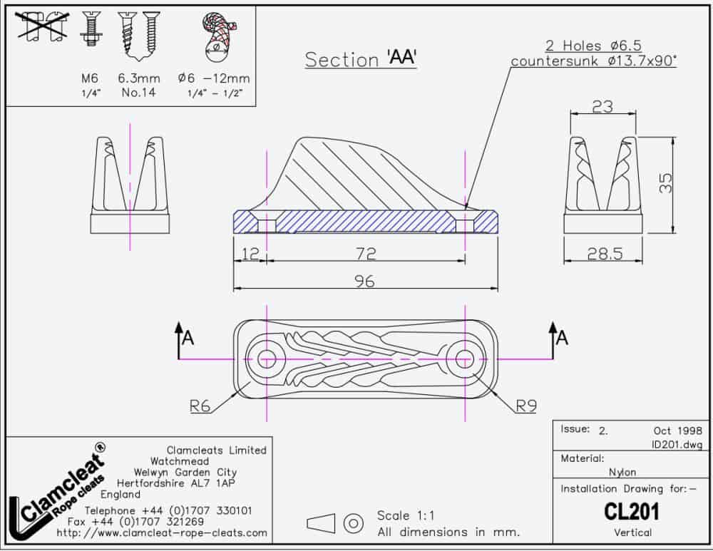 Clamcleat® CL201 Nylon Rope Cleat €6.49